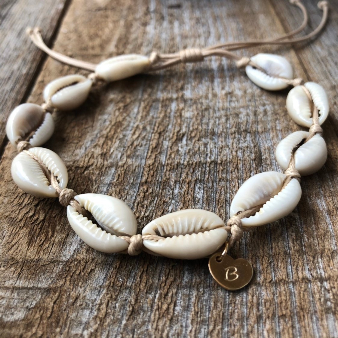 Cowrie Shell Personalized Bracelet Anklet Initial Gold Filled Heart ...