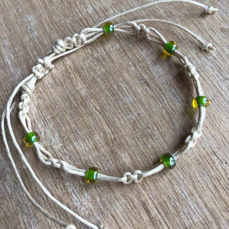 Clearwater Green Beaded Anklet Natural Hemp Anklet Macrame | Etsy
