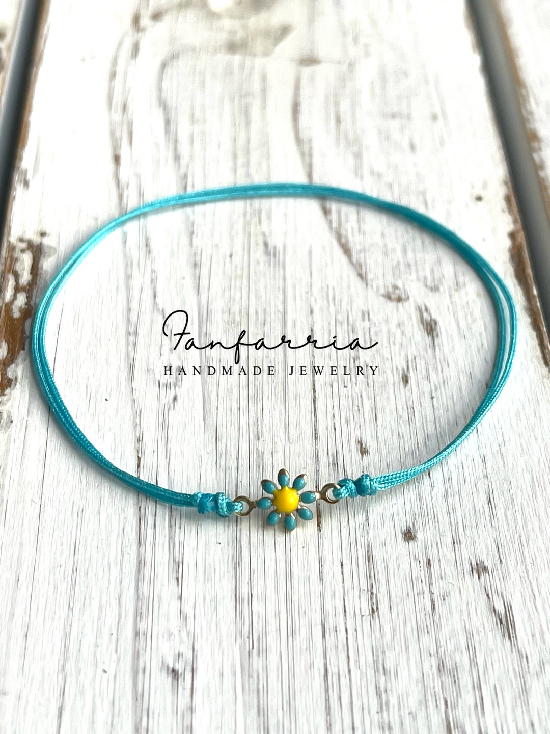 Turquoise Flower Anklet, Light Blue Cord Anklet, Adjustable Waterproof ...