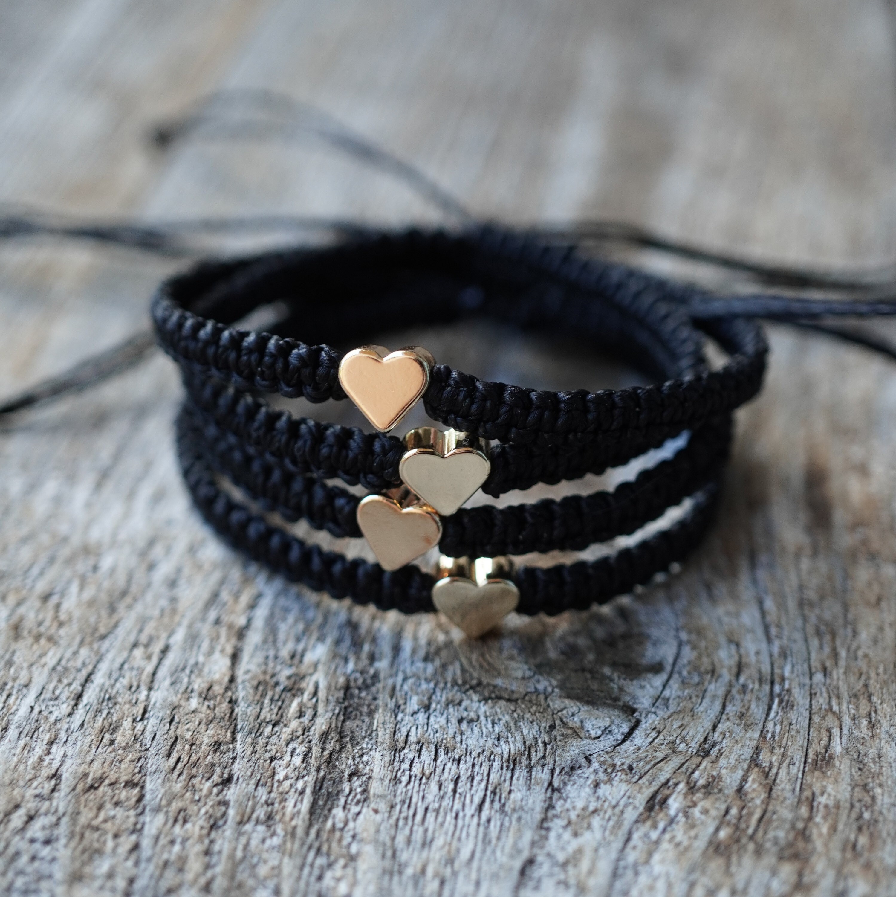 Gold Heart Family Bracelets Black Matching Bracelets - Etsy