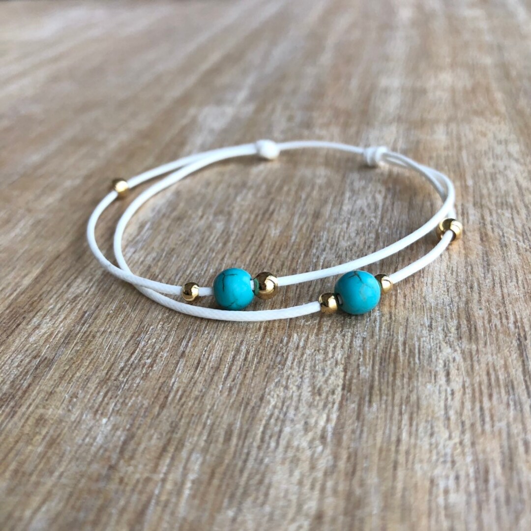 Pebbles, Turquoise Bead Anklet Bracelet Gold Accents WA001811 - Etsy