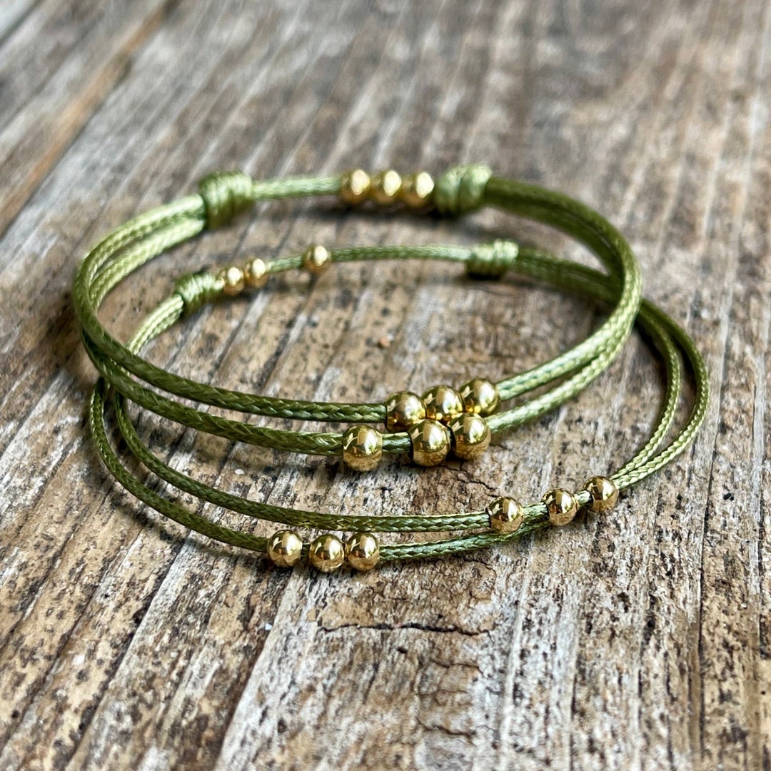 Amelia, Gold Beaded Olive Bracelets, Waxed Cord Bracelets, Adjustable ...