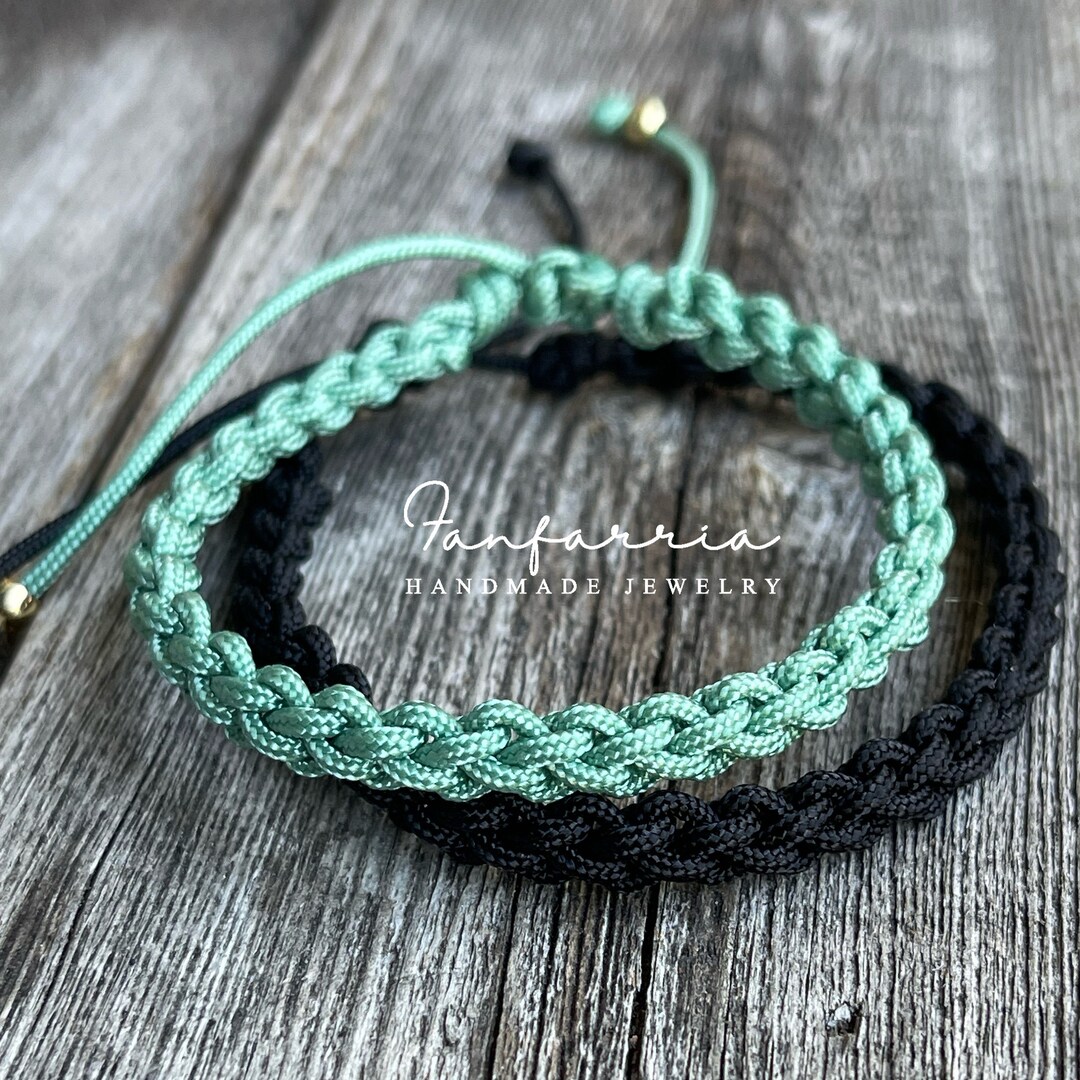 Destin II, His and Hers Bracelets, Black and Mint Green, Couples ...