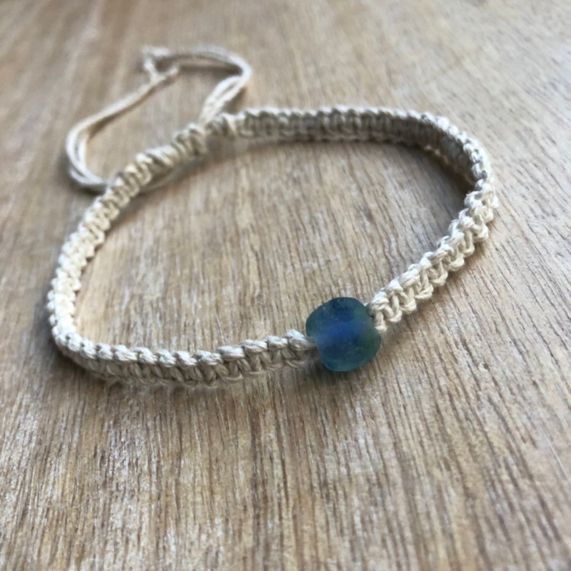 Sea Glass Hemp Anklet Natural Braided Macrame Anklet Surfer - Etsy