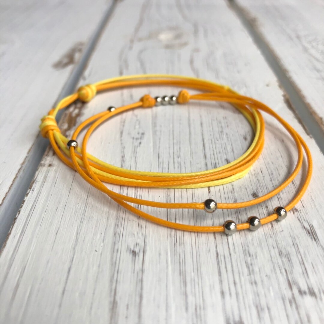 Amelia Safron Yellow Beaded Anklet Set, Yellow Waxed Cord Anklet ...