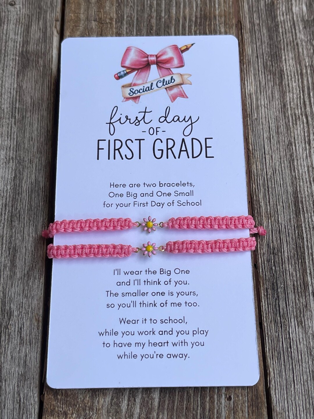 First Day of First Grade Bracelet Set, Mommy and Me Pink Daisy ...