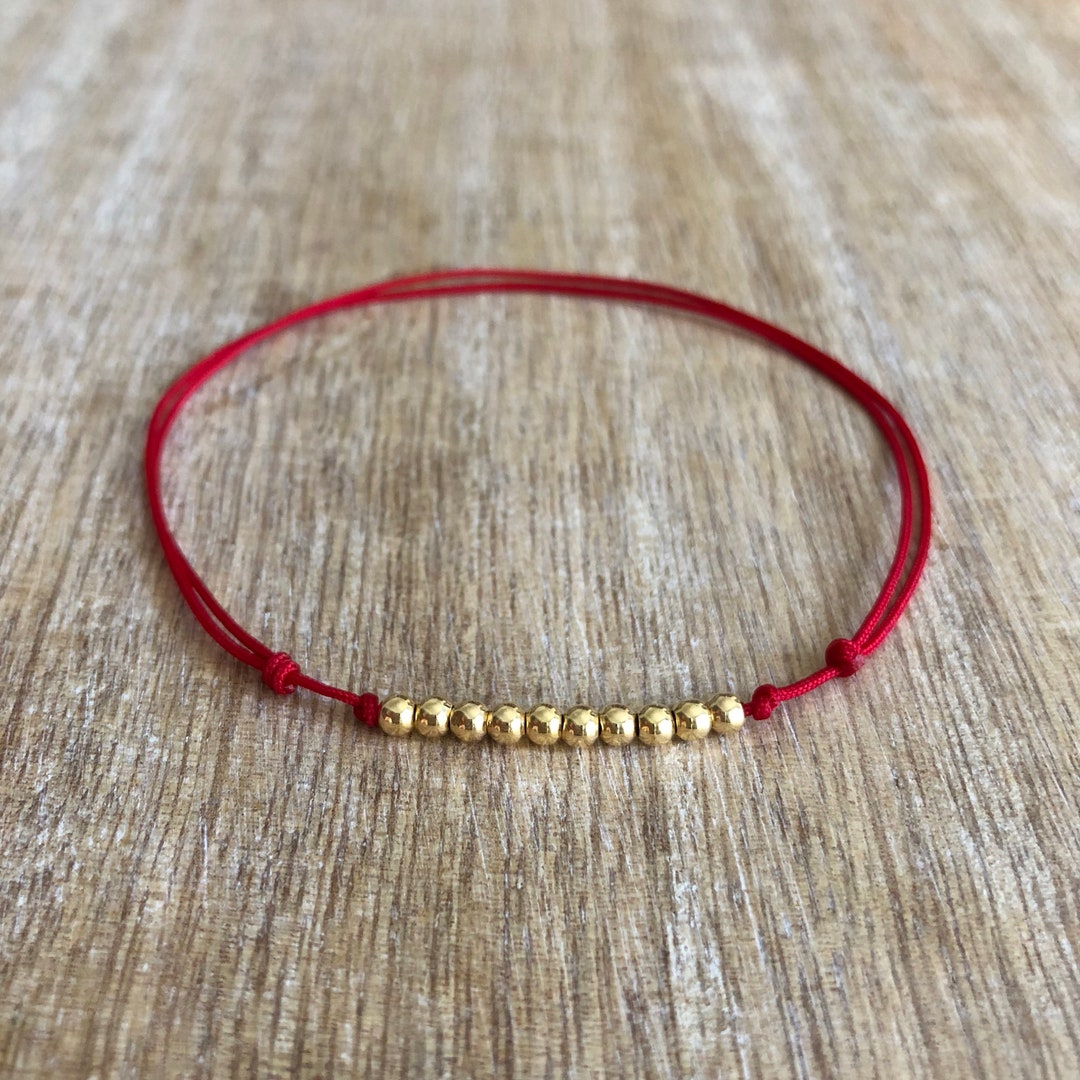 Lido Key, Red Anklet, Gold Beaded Anklet, Goldfilled Beads, Red String ...
