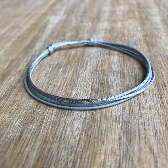 Pinellas Metallic Silver Gray String Anklet Waxed Cord - Etsy