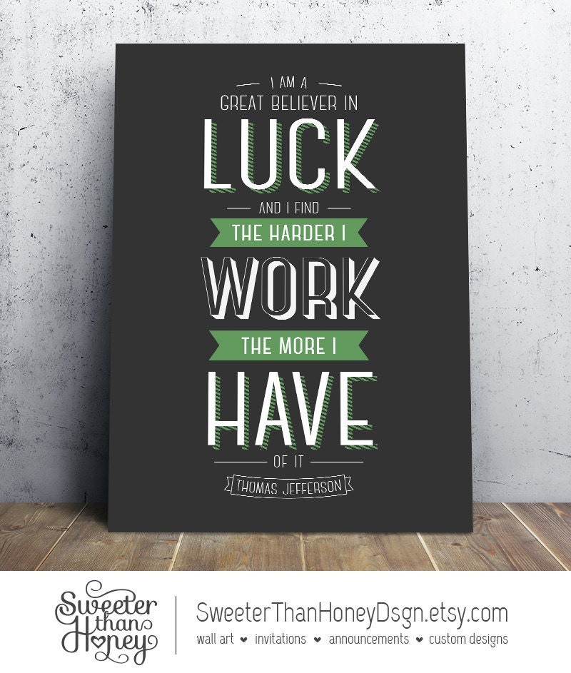 Graduation Gift, Hard Work Luck Printable, Home Office Wall Art ...