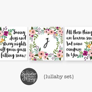 Printable SET - Girl Floral Lullaby Wall Art - Cute Nursery or Girl's ...