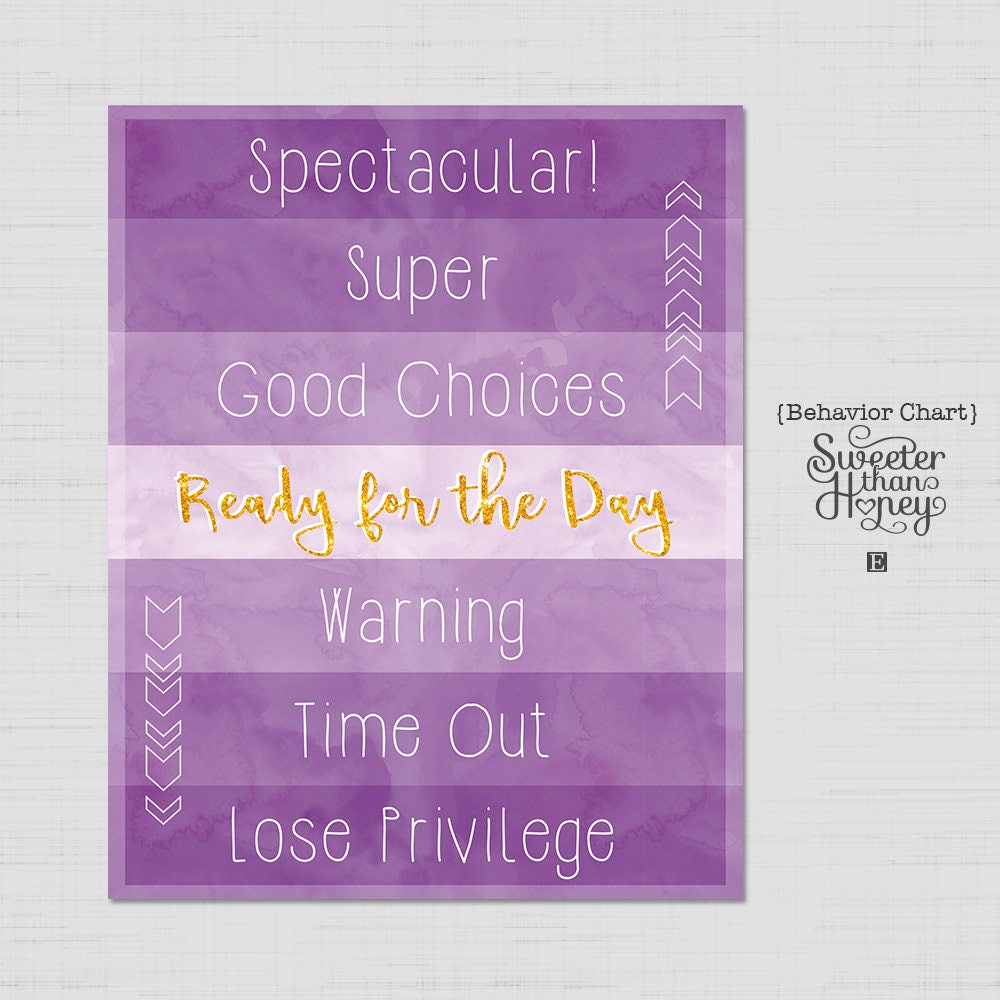Printable Behavior Chart, Purple Watercolor DIY Kids Magnet Clip Chart ...