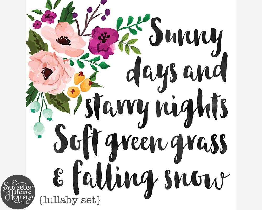 Printable SET - Girl Floral Lullaby Wall Art - Cute Nursery or Girl's ...