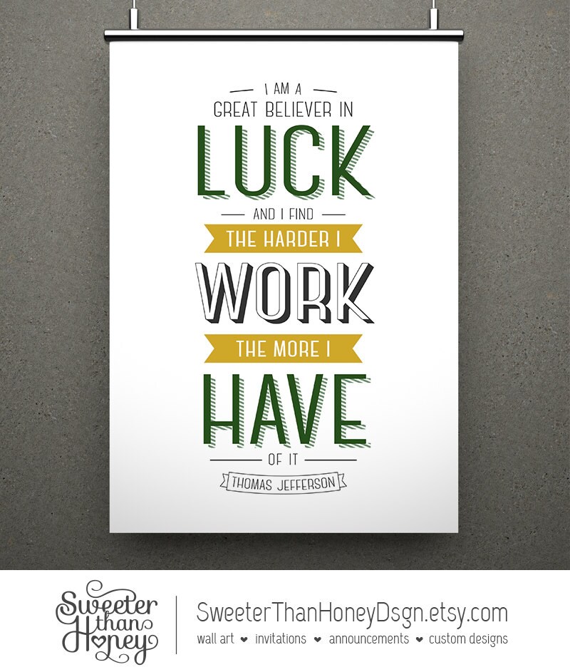 Printable Luck Hard Work Quote - Thomas Jefferson - St. Patrick's Day ...