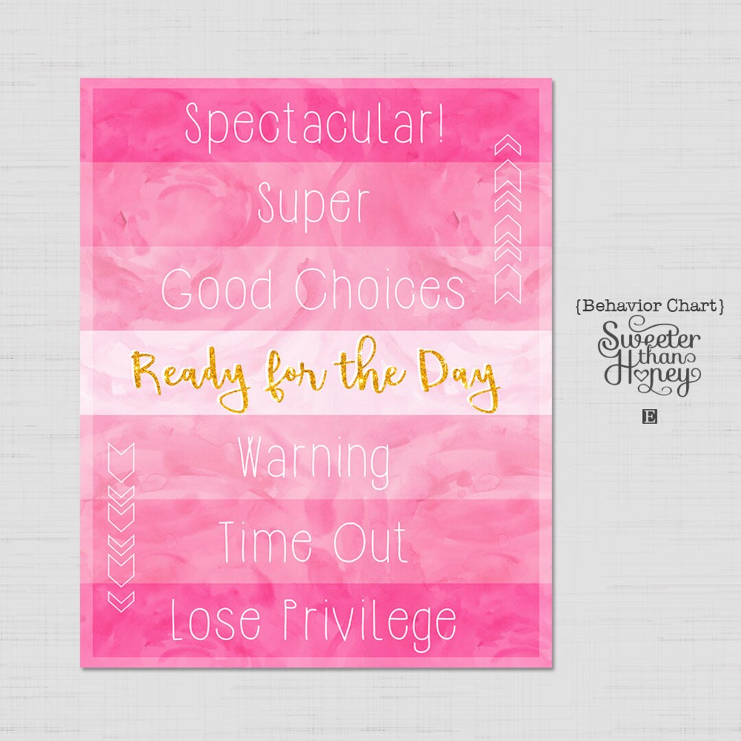 Printable Behavior Chart, Pink Watercolor DIY Kids Magnet Clip Chart ...