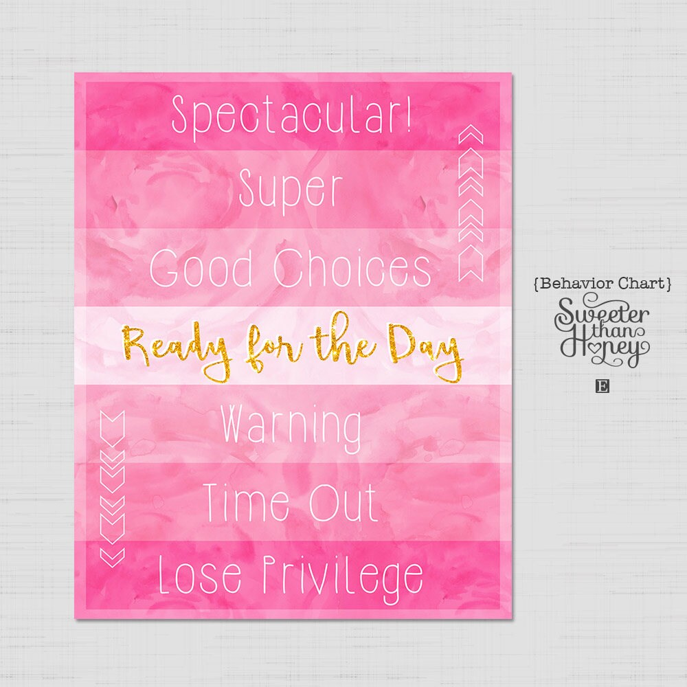 Printable Behavior Chart, Pink Watercolor DIY Kids Magnet Clip Chart ...