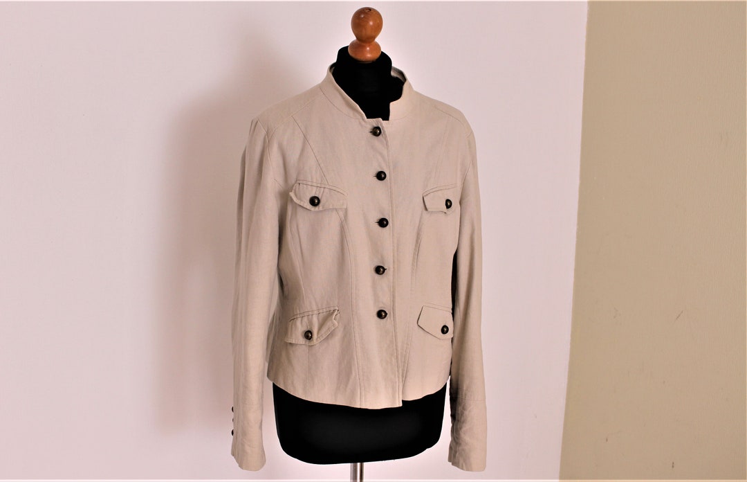 Beige Military Jacket KAPPAHL Womens Linen Blend Cropped Blazer Ivory ...