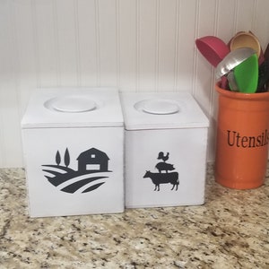 Farm Animal Wooden Boxes, White Kitchen Storage Boxes, Farmhouse Charm ...