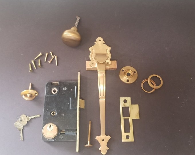 Sager Lock Assembly, Mortise Lock, Vintage Brass Lockset, Brass Entry ...