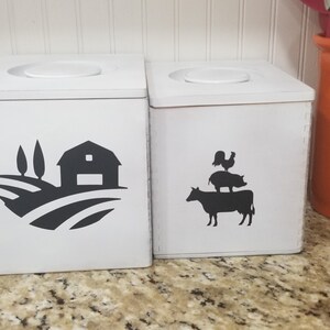 Farm Animal Wooden Boxes, White Kitchen Storage Boxes, Farmhouse Charm ...