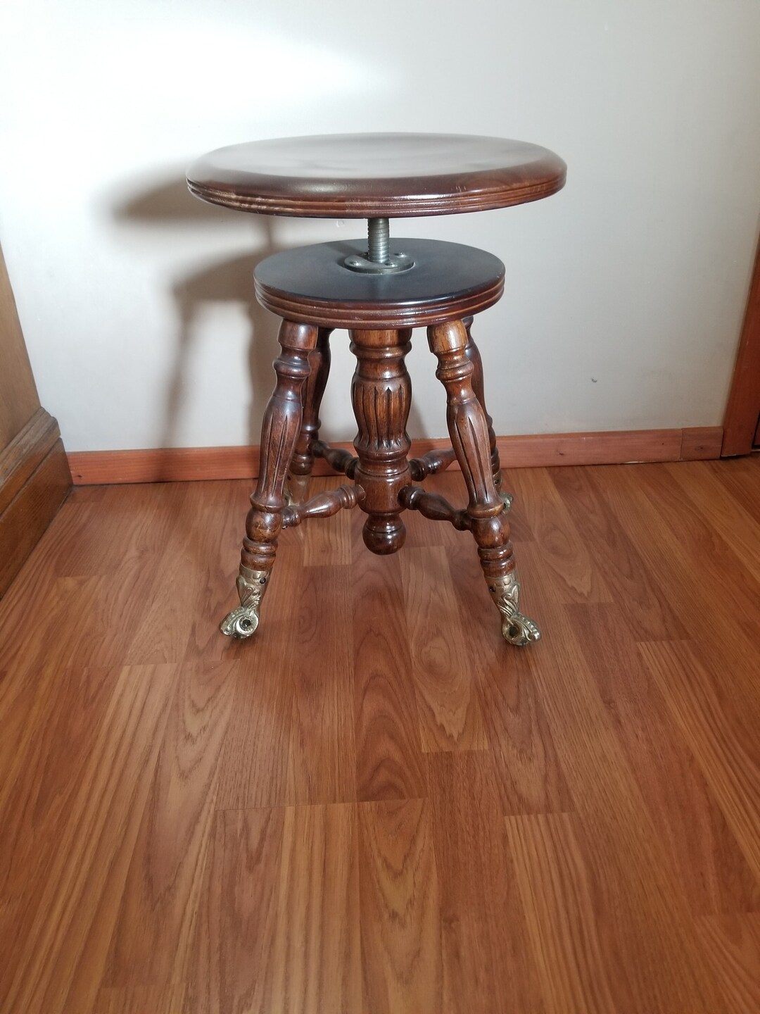 Vintage Piano Stool, Solid Wood Stool, Antique Round Piano Stool, Ball ...