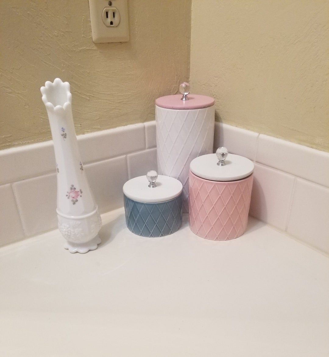 Bathroom Storage, Vanity Storage, Set of 3 Ceramic Canisters, Milk ...