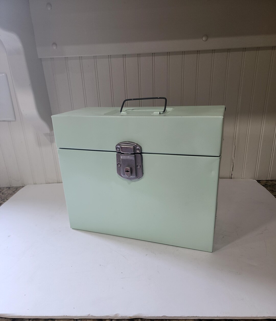 Mint Green Metal Vintage Storage Box , Important Documents, Mail ...