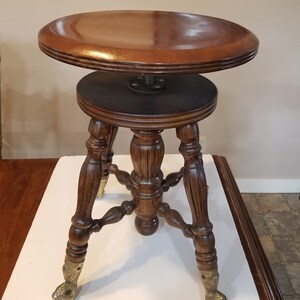 Vintage Piano Stool, Solid Wood Stool, Antique Round Piano Stool, Ball ...