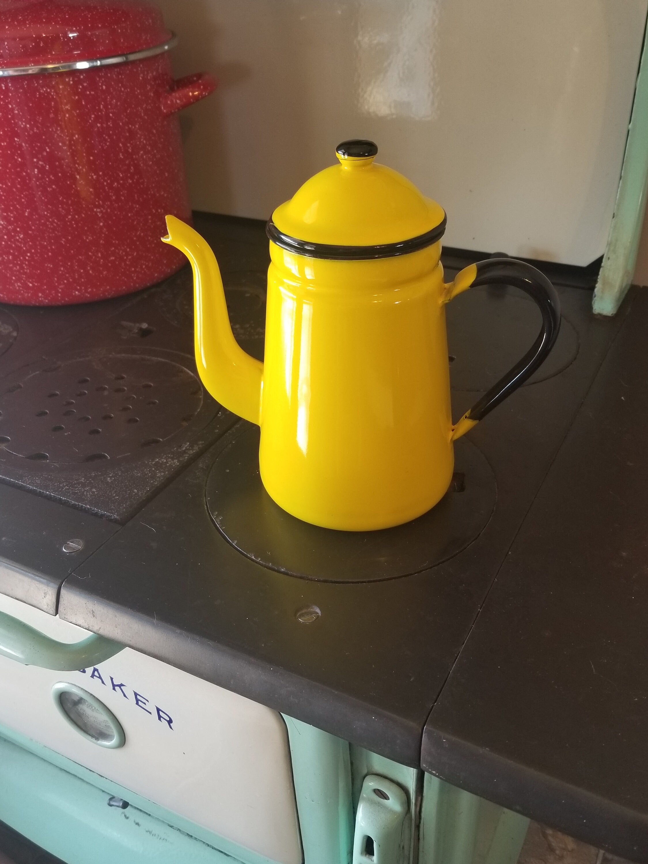 Yellow Enamel Coffee Pot, Camping Cookware, Camping Dinnerware, Made in ...