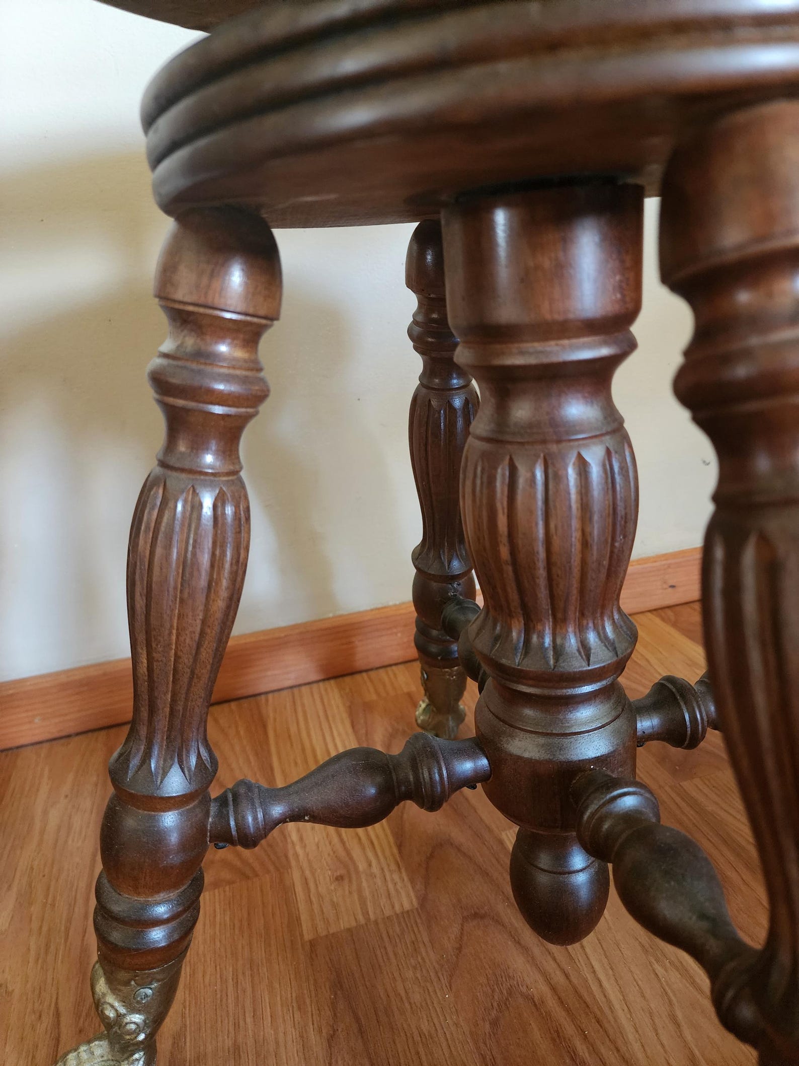 Vintage Piano Stool, Solid Wood Stool, Antique Round Piano Stool, Ball ...
