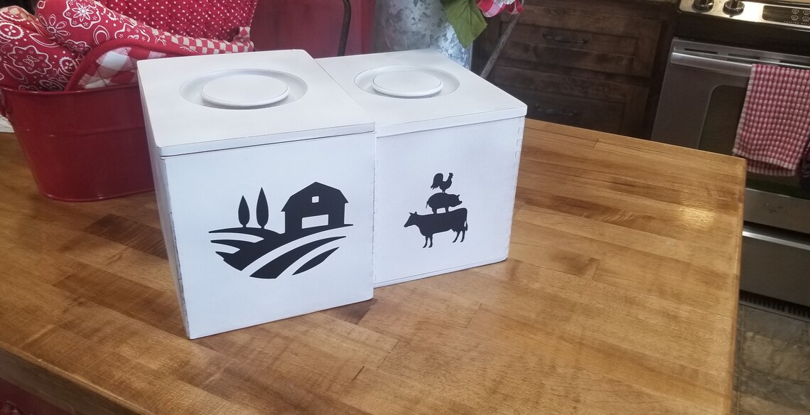 Farm Animal Wooden Boxes, White Kitchen Storage Boxes, Farmhouse Charm ...