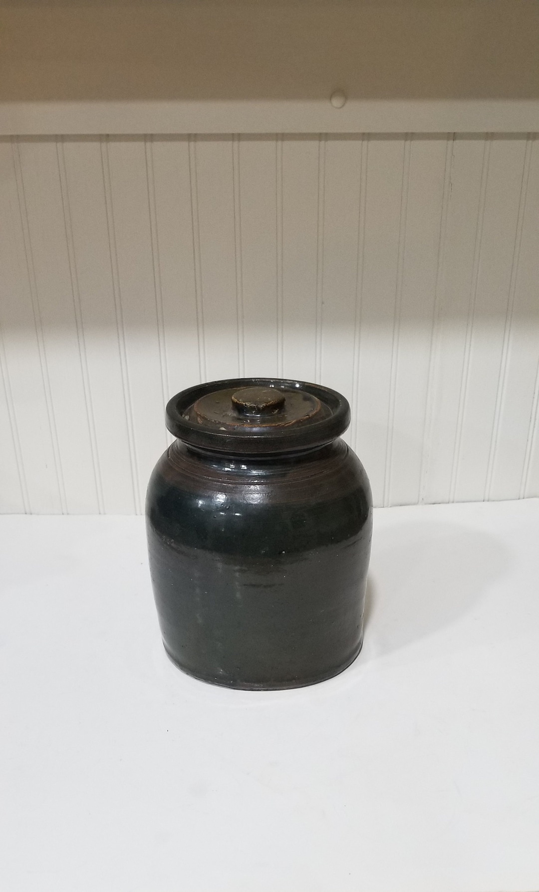 Clay Jar, Large Pottery Jar, Vintage Glazed Jar With Lid, Stone Jar ...