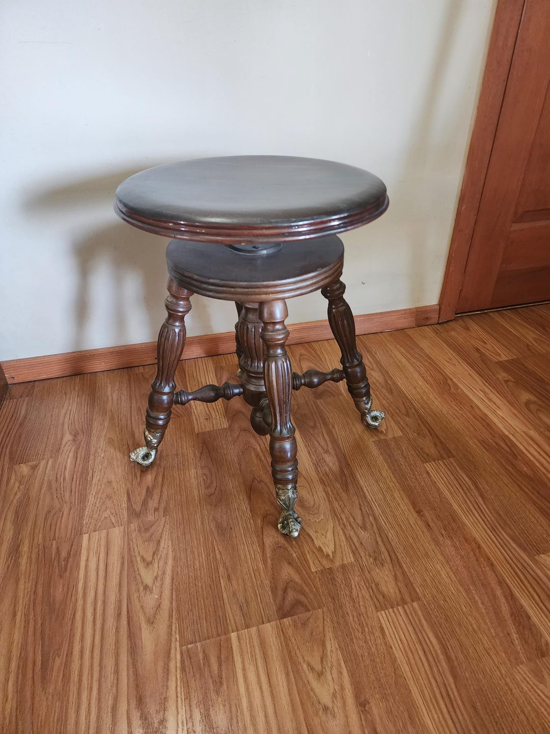 Vintage Piano Stool, Solid Wood Stool, Antique Round Piano Stool, Ball ...