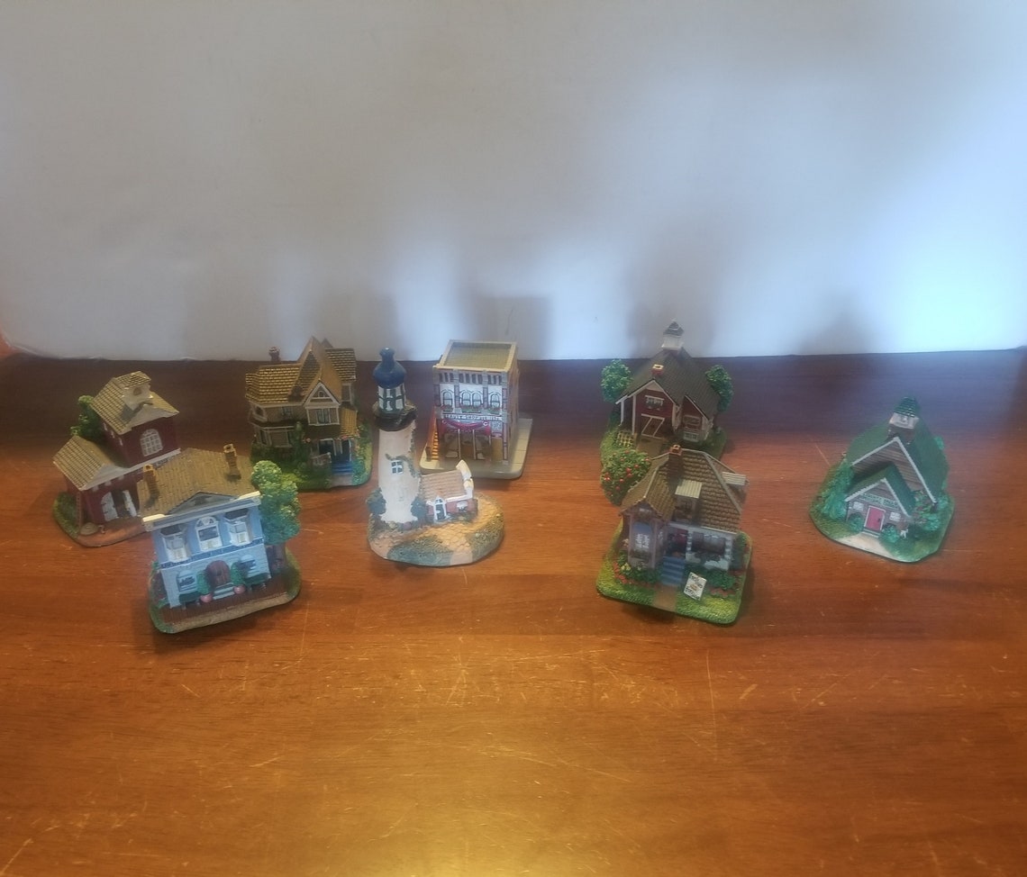 Eight Miniature Resin Victorian Houses, Liberty Falls Town Set, Resin ...