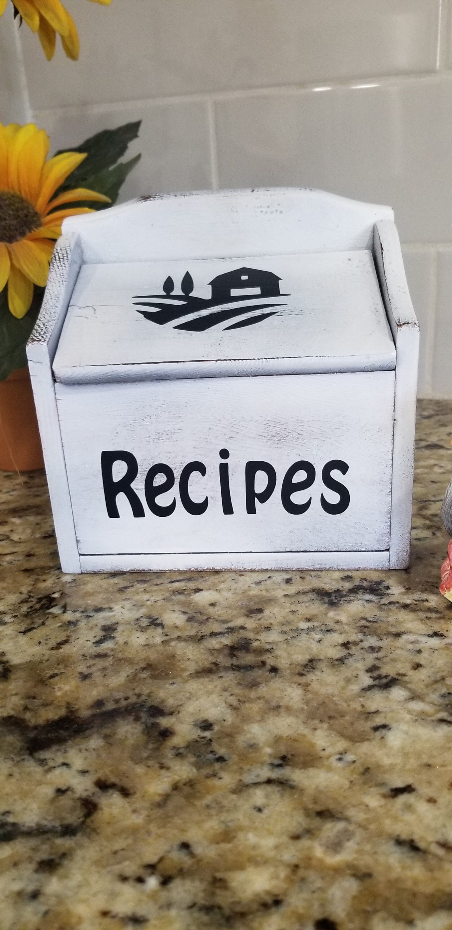 White Painted Wooden Recipe Box, Farmhouse Charm. Country Cabinet ...
