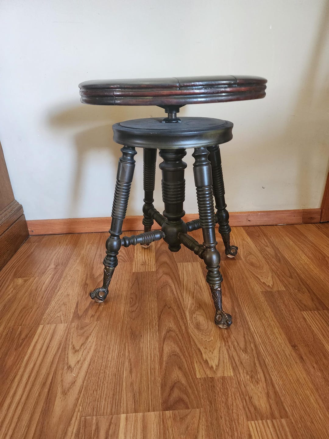 Vintage Piano Stool, Solid Wood Stool, Antique Round Piano Stool, Ball ...
