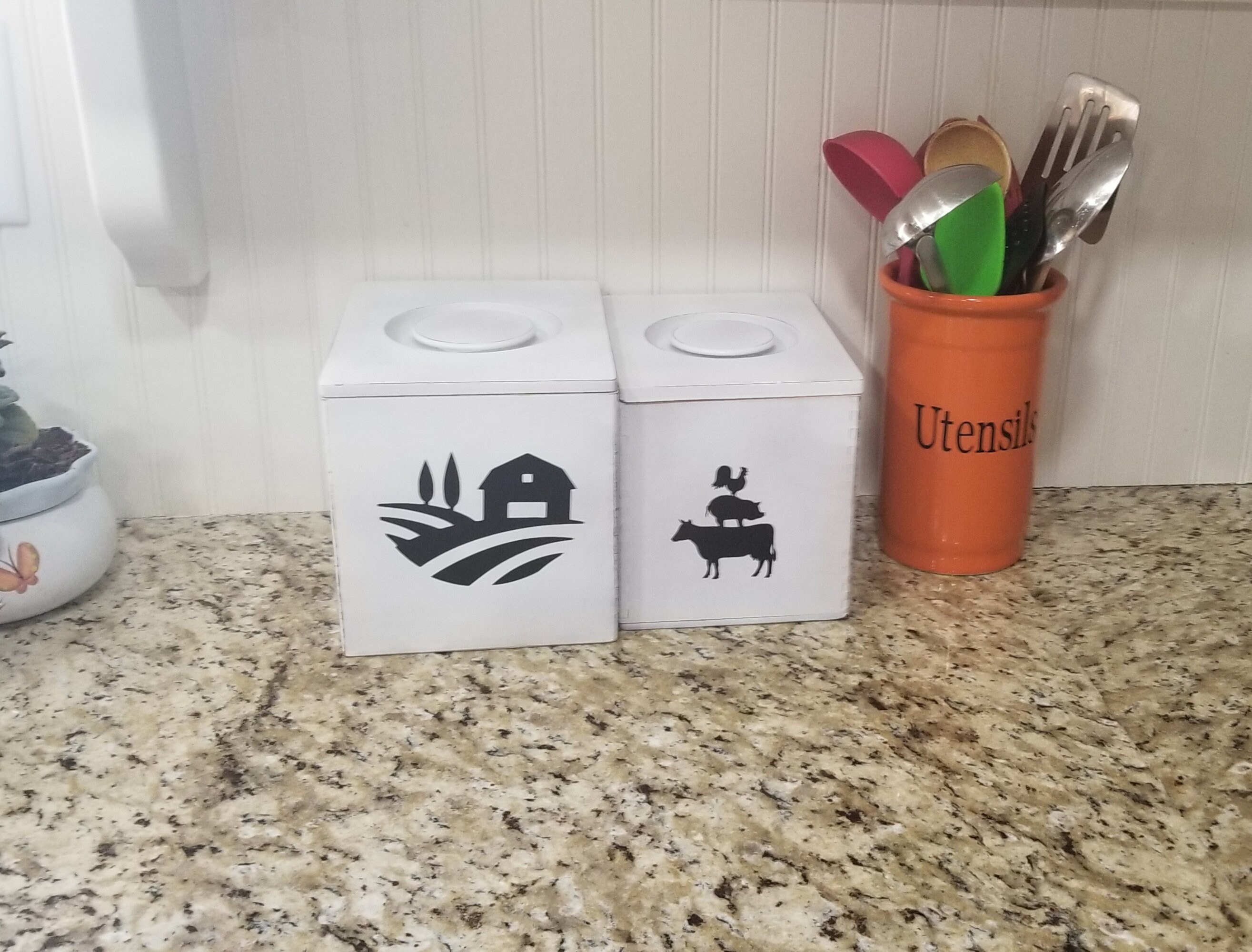 Farm Animal Wooden Boxes, White Kitchen Storage Boxes, Farmhouse Charm ...
