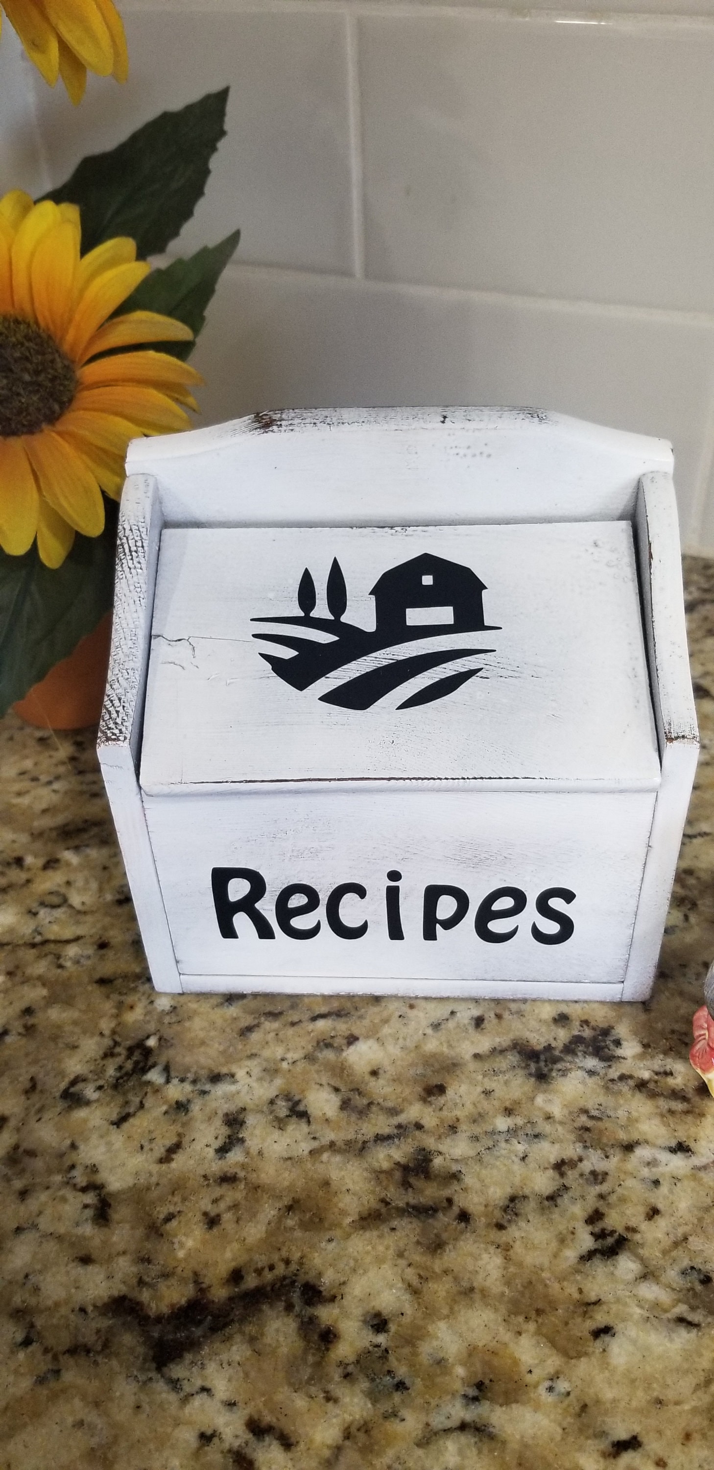 White Painted Wooden Recipe Box, Farmhouse Charm. Country Cabinet ...