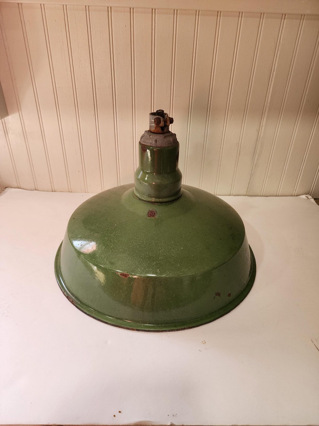 Vintage Outdoor Porcelain Lamp Shade, Antique Green Outdoor Overhead ...
