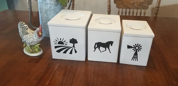 Farm Animal Wooden Boxes White Kitchen Storage Boxes | Etsy