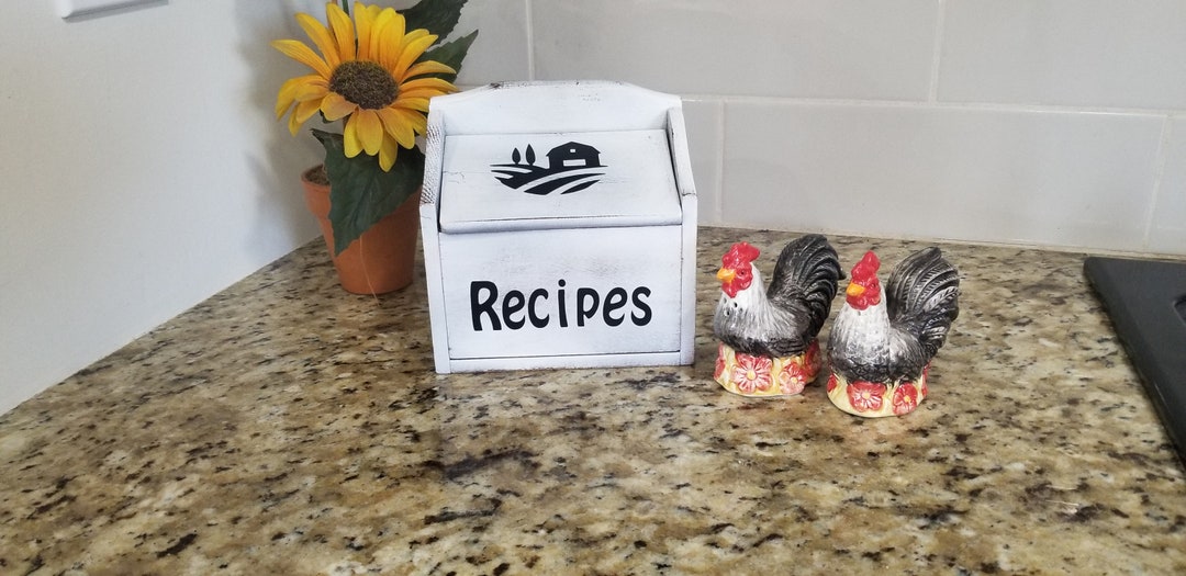 White Painted Wooden Recipe Box, Farmhouse Charm. Country Cabinet ...