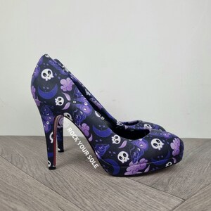 Purple Moth Heels, Moon Skull Shoes, Gothic High Heels, Women Court ...