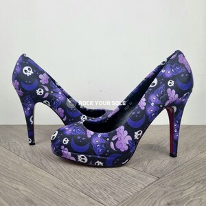 Purple Moth Heels, Moon Skull Shoes, Gothic High Heels, Women Court ...