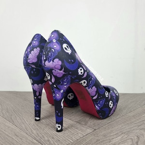 Purple Moth Heels, Moon Skull Shoes, Gothic High Heels, Women Court ...