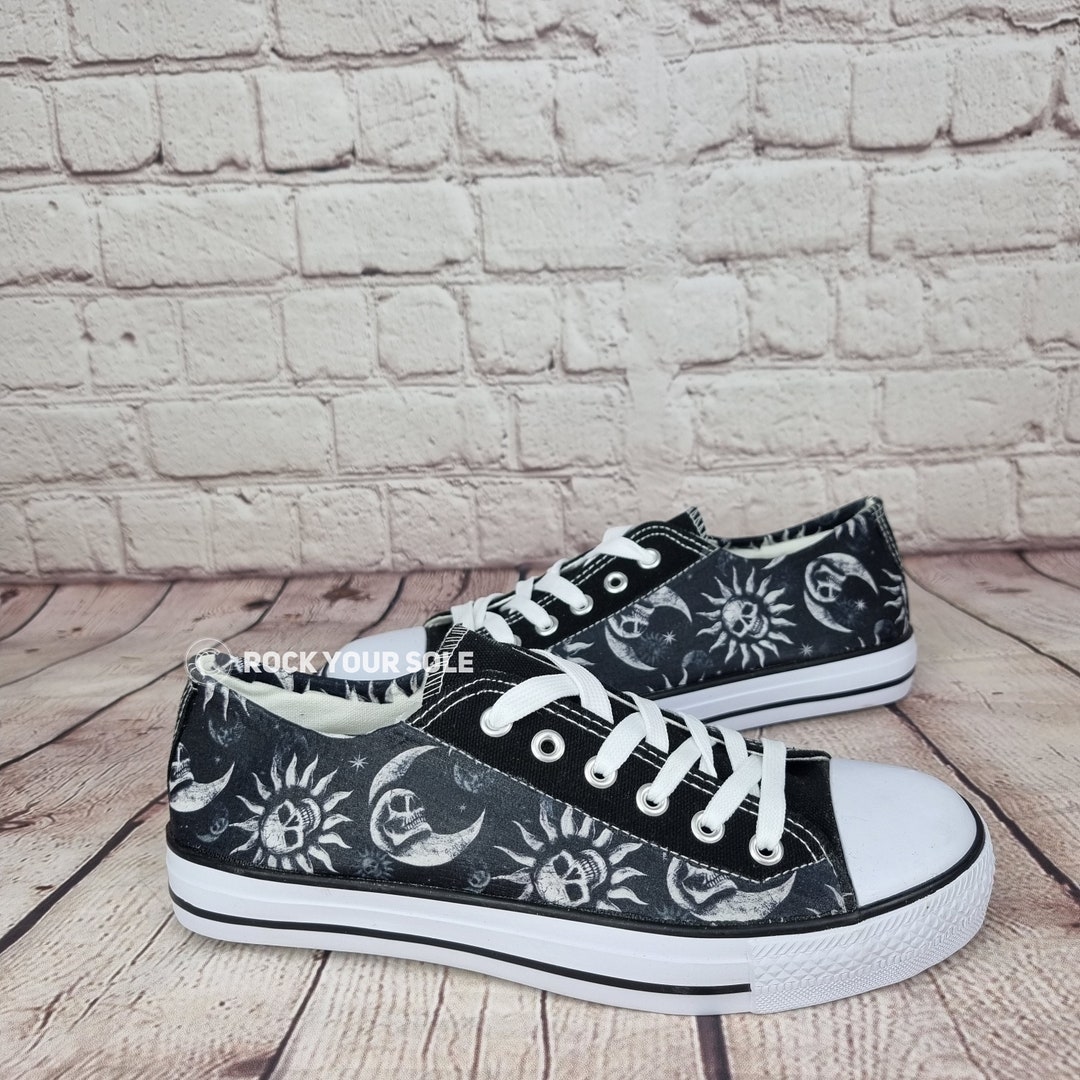 Gothic Skull Shoes, Moon Sun, Alternative Fashion, Sneakers, Custom ...