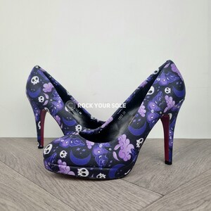 Purple Moth Heels, Moon Skull Shoes, Gothic High Heels, Women Court ...
