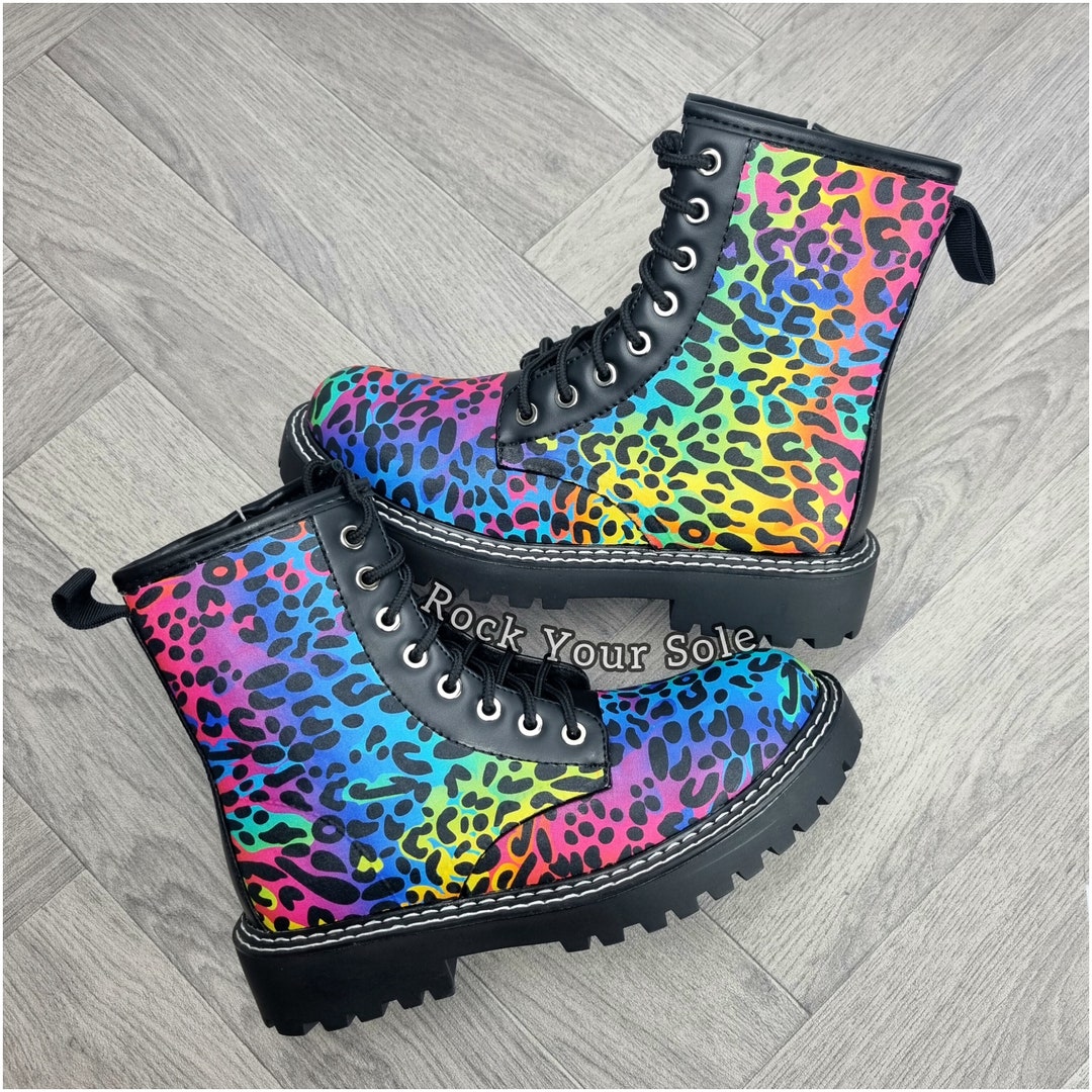 Leopard Boots, Neon Rainbow Bright, Original, Summer Custom Shoes ...