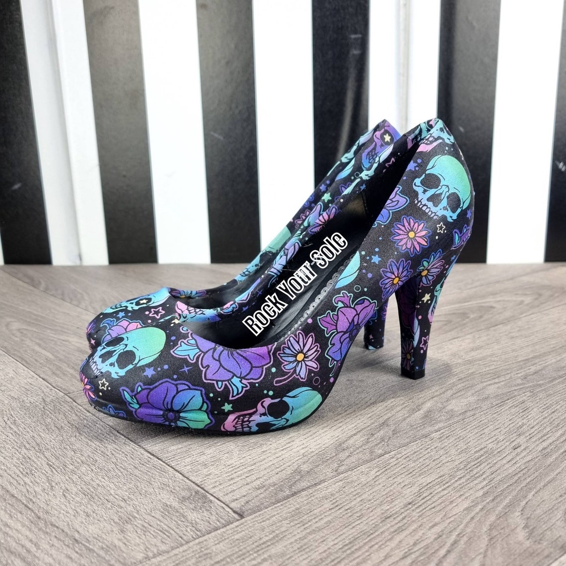 Blue Skulls Heels Floral Skull Shoes Gothic High Heels - Etsy