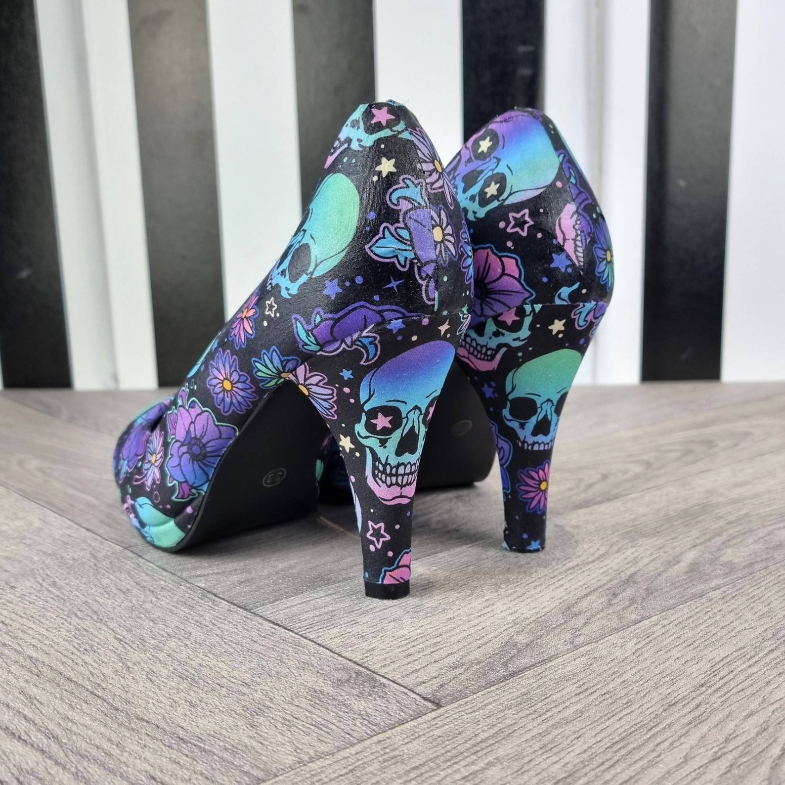 Blue Skulls Heels Floral Skull Shoes Gothic High Heels - Etsy