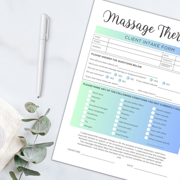 Massage Intake Form Printable - Etsy