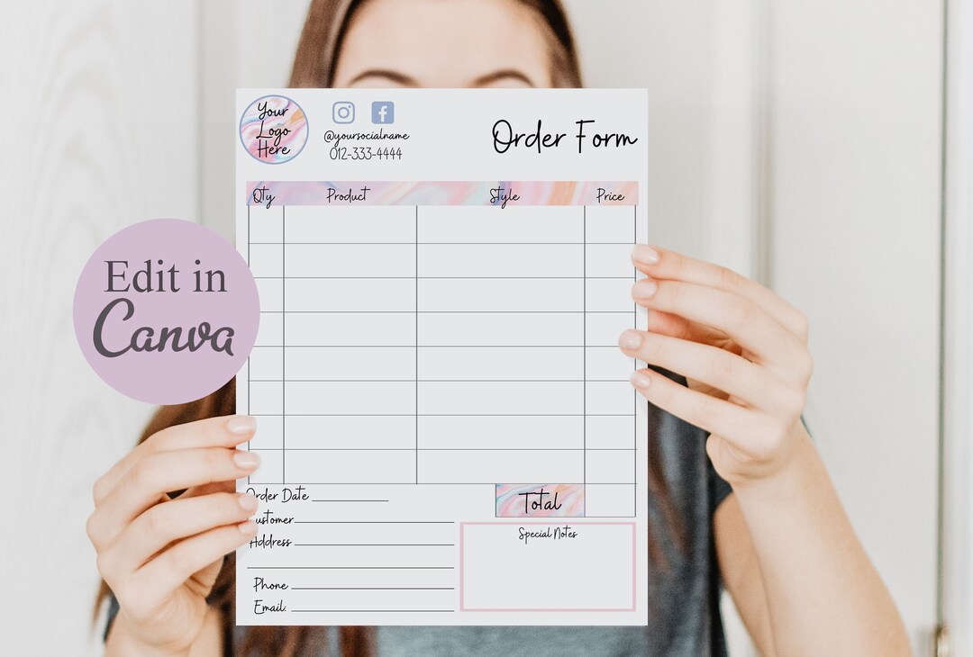 Order Form, Stylish Digital Download Template, Editable in Canva, Order ...